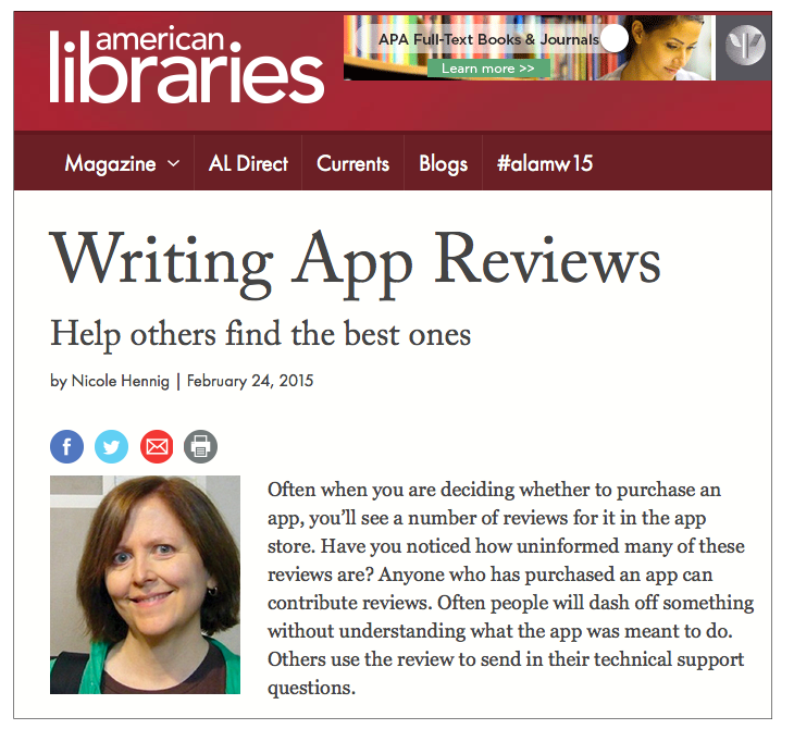 Librarians writing app reviews | Nicole Hennig